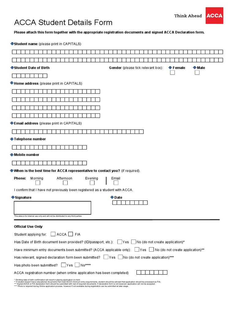 ACCA Student Details Form | PDF