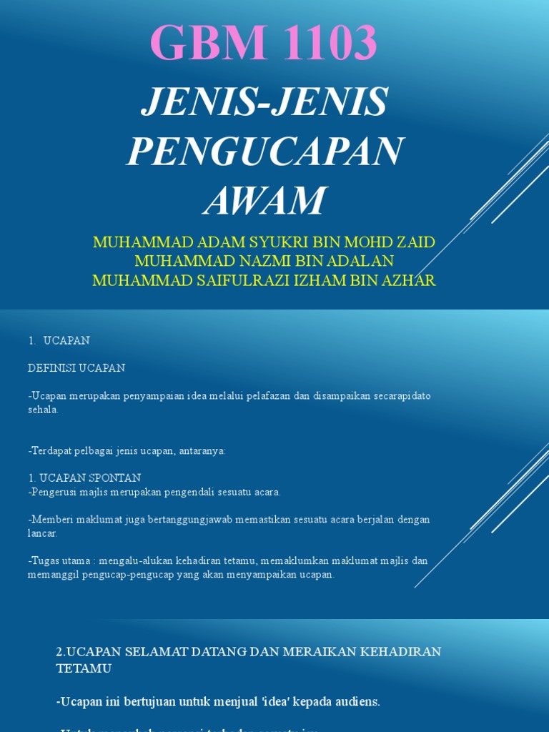 Jenis-Jenis Pengucapan Awam | PDF | Seni & Disiplin Bahasa | Kajian ...