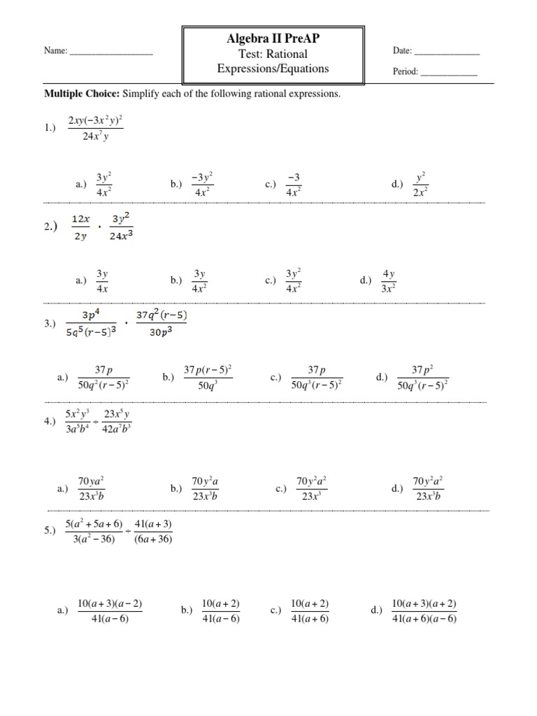 1 2021 Rational Expressions Test | PDF | Algebra | Teaching Mathematics