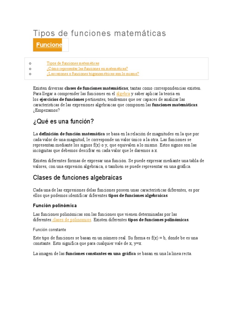 Tipos de Funciones Matematicas | PDF | Función (Matemáticas) | Pendiente