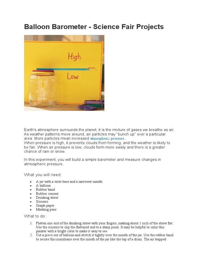 Balloon Barometer - Science Fair Projects: What You Will Need | PDF ...