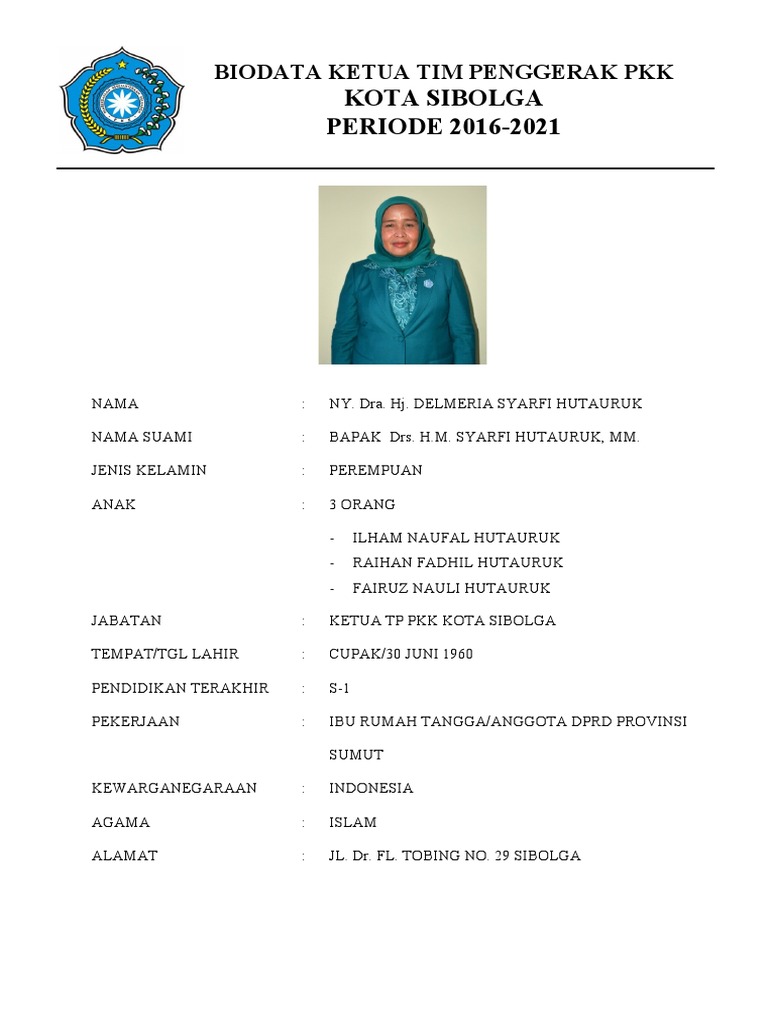 Biodata Ketua Tim Penggerak PKK Terbaru | PDF