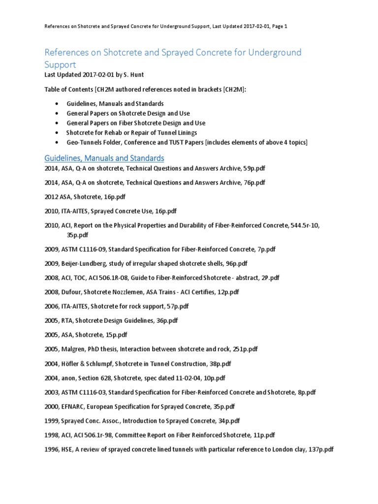 Shotcrete and Sprayed Concrete References, 2017-02-01 | PDF | Tunnel ...