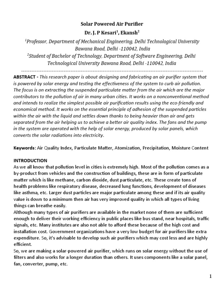 Solar Air Purifier | PDF | Particulates | Aerosol