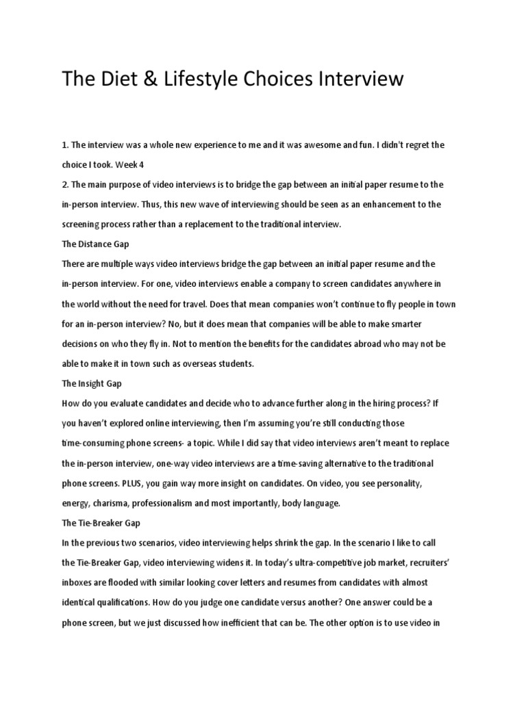 The Diet & Lifestyle Choices Interview | PDF | Interview | Cognition