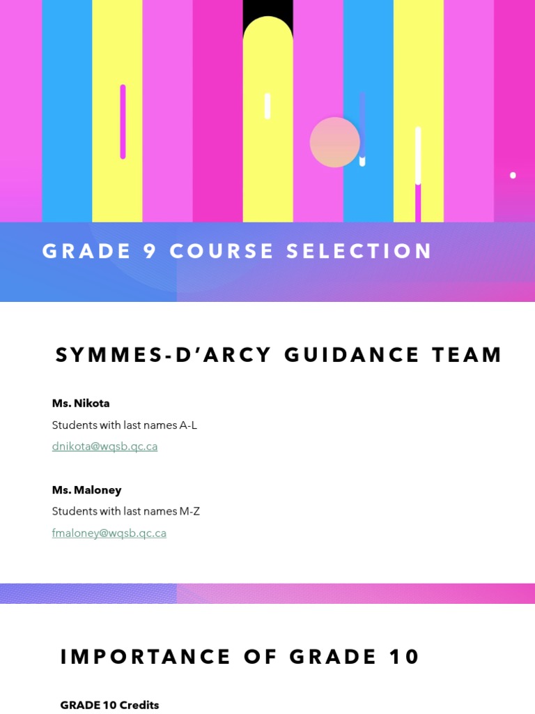 Grade 9 Course Selection Presentation | PDF | Students | Teaching ...