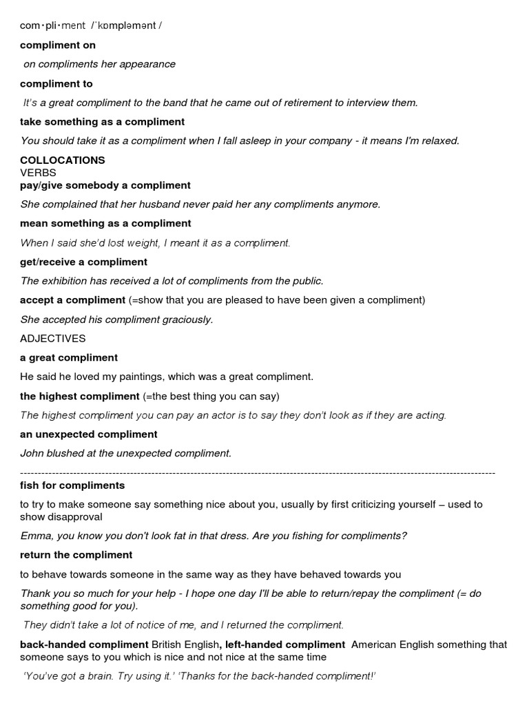 Compliments Worksheet | PDF | Adjective | Noun