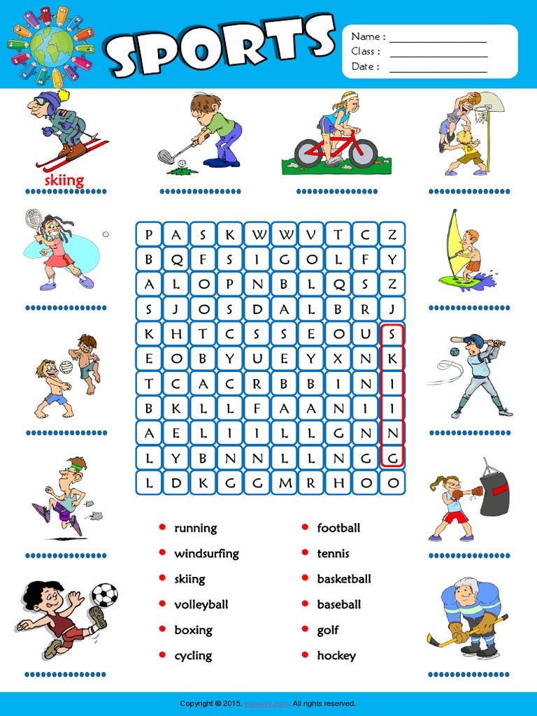 Sports Esl Vocabulary Word Search Worksheet For Kids | PDF