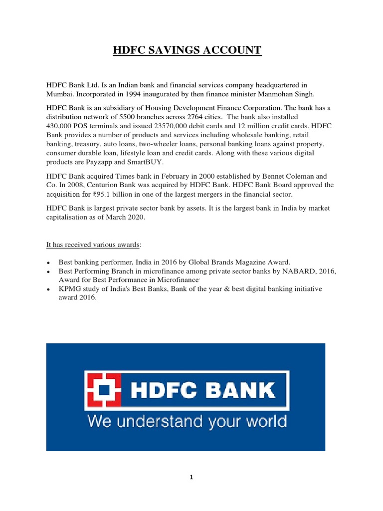 HDFC Savings Account | PDF | Sales | Banks