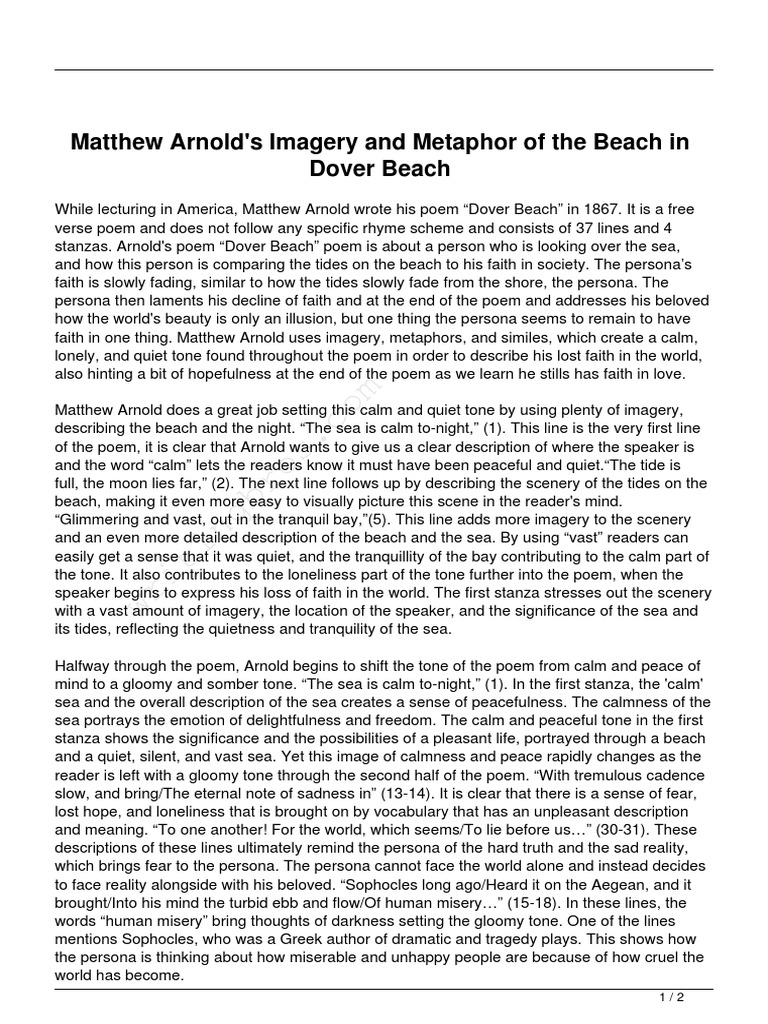 Matthew Arnold's Imagery and Metaphor of The Beach in Dover Beach ...