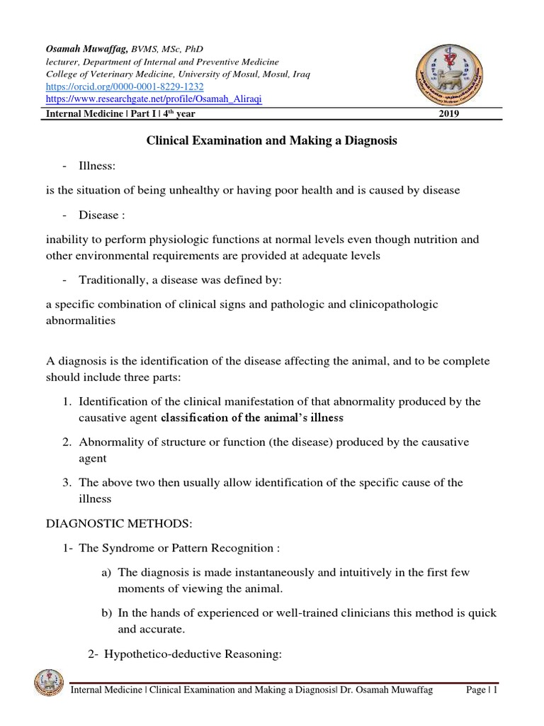 Clinical Examination and Making A Diagnosis: Internal Medicine - Part I ...