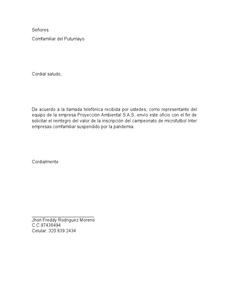 Carta Comfamiliar | PDF