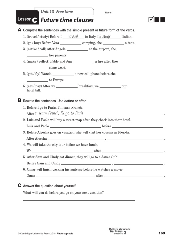 Unit 10 Lesson C Future Time Clauses | PDF | Linguistic Typology ...
