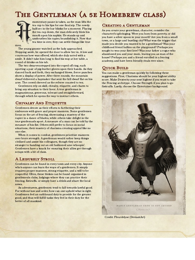 The Gentleman - 5e Homebrew Class - The Homebrewery | PDF | Weaponry