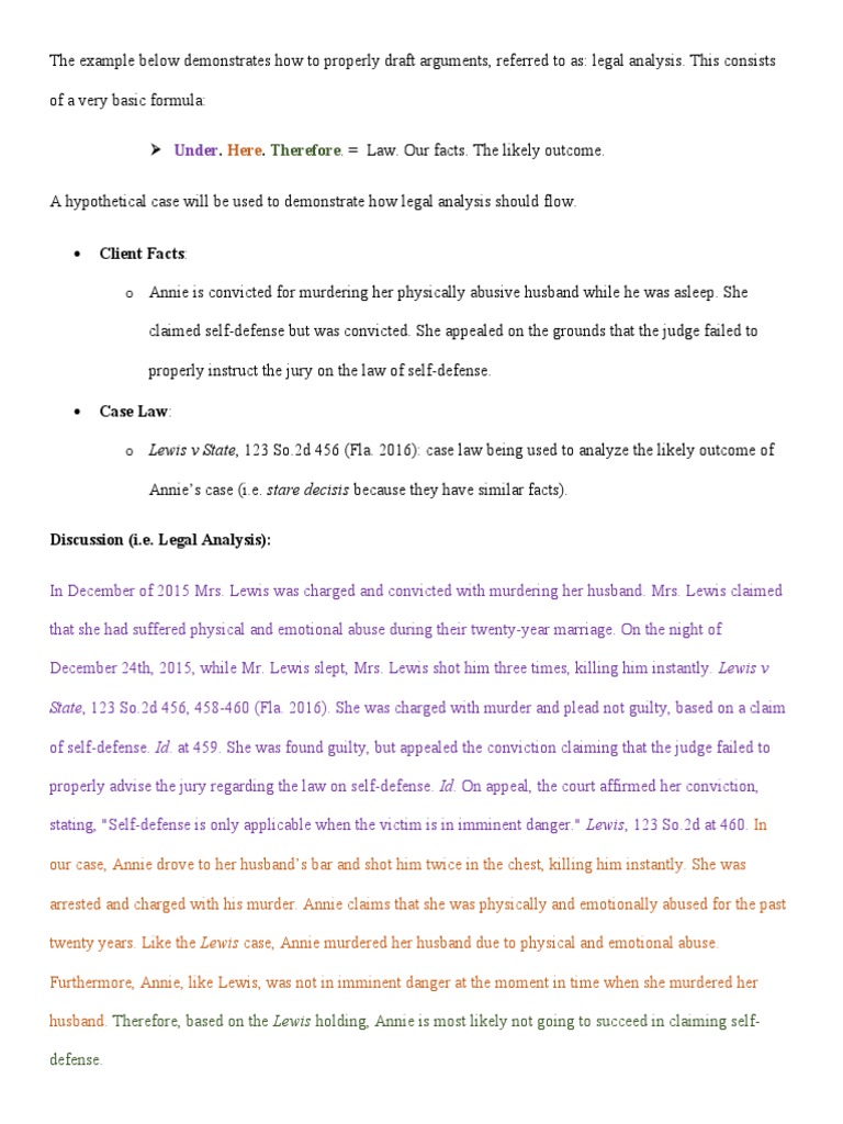Legal Writing (Legal Analysis Example With Colored Fonts) | PDF ...