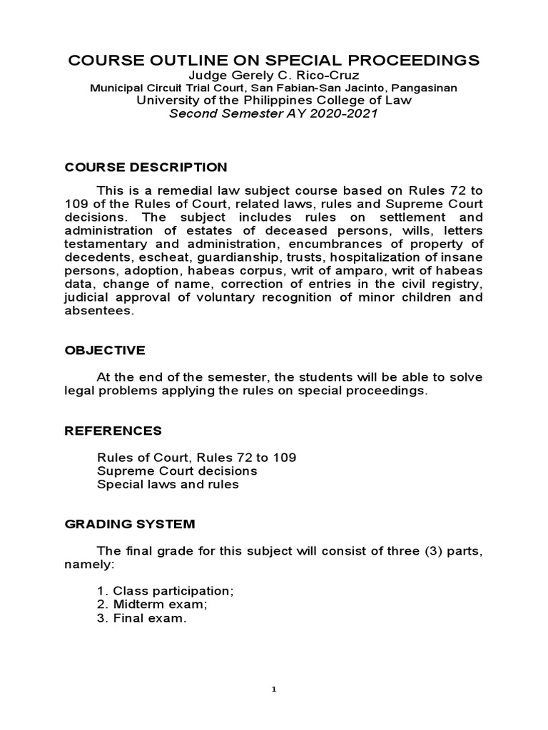 Comprehensive Outline of Special Proceedings Rules: An In-Depth Review ...