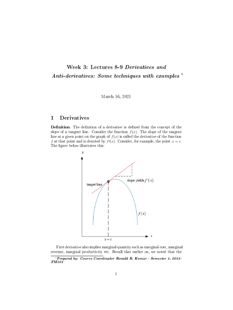 Week 3: Lectures 8-9 Derivatives and Anti-Derivatives: Some Techniques With Examples | Download ...