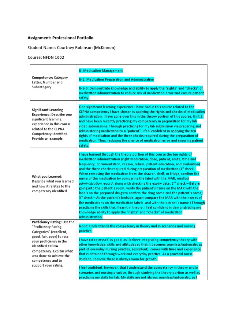 Assignment 1 - Professional Portfolio | PDF | Nursing | Medical Error