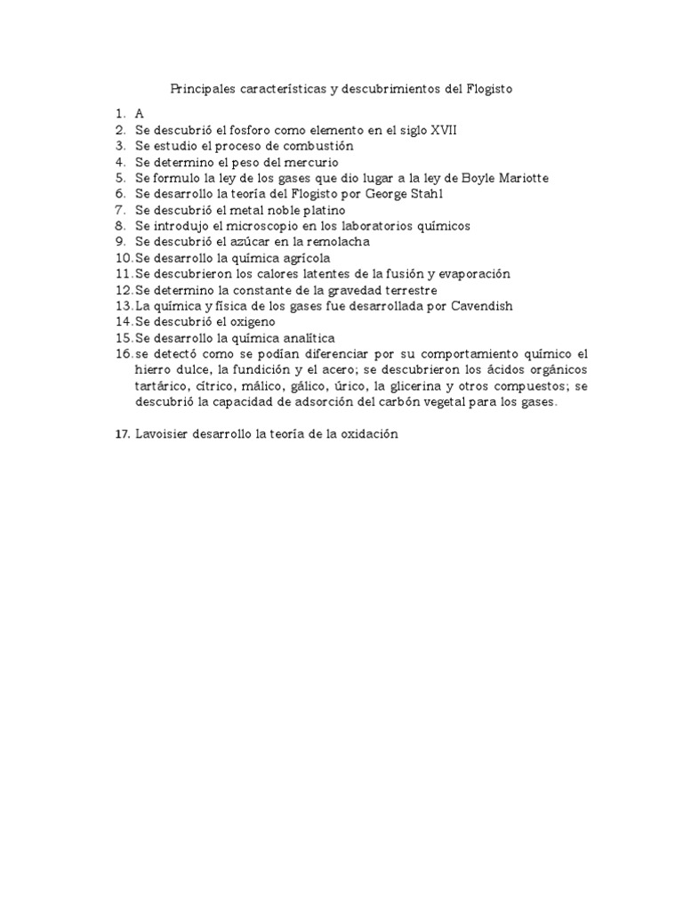 Principales Características y Descubrimientos Del Flogisto | PDF