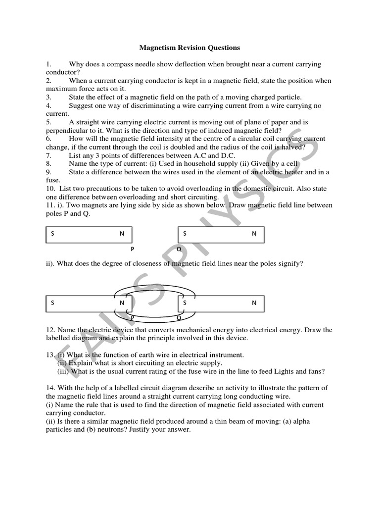 Magnetism Revision Questions and Answers | PDF | Magnetic Field ...