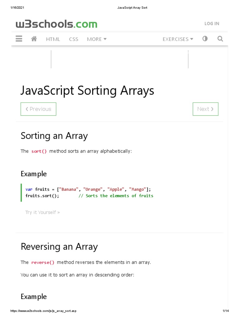 Javascript Array Sort Pdf Java Script Function Mathematics