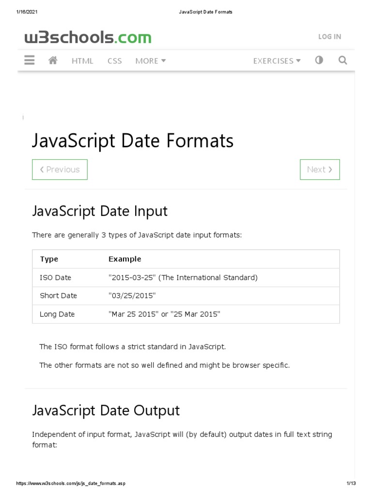 JavaScript Date Formats | PDF | Java Script | Greenwich Mean Time