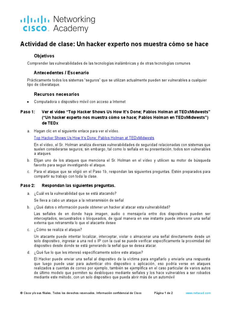 1.0.1.2 Class Activity - Top Hacker Shows Us How It Is DoneB | PDF ...