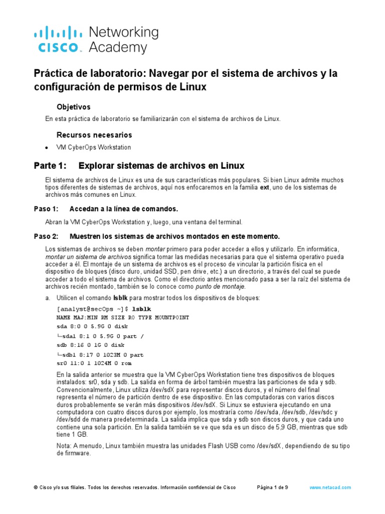 3.2.2.4 Lab - Navigating The Linux Filesystem and Permission Settings | PDF | Archivo de ...
