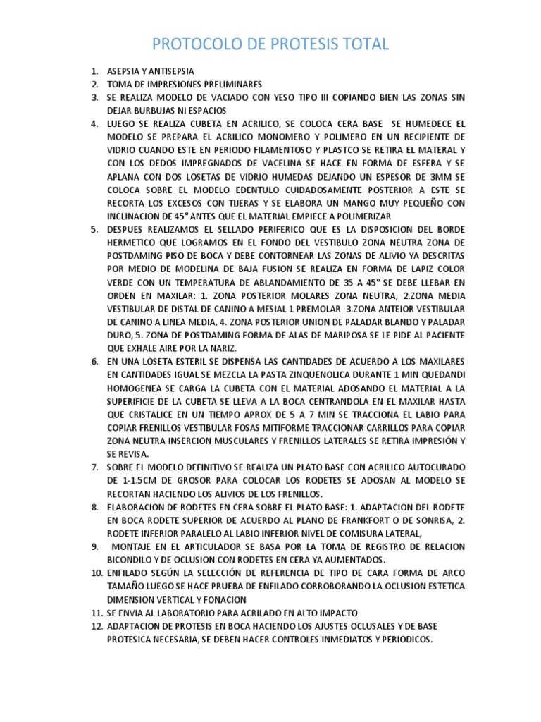 Protocolo Protesis Total | PDF | Boca | Ramas de Odontología