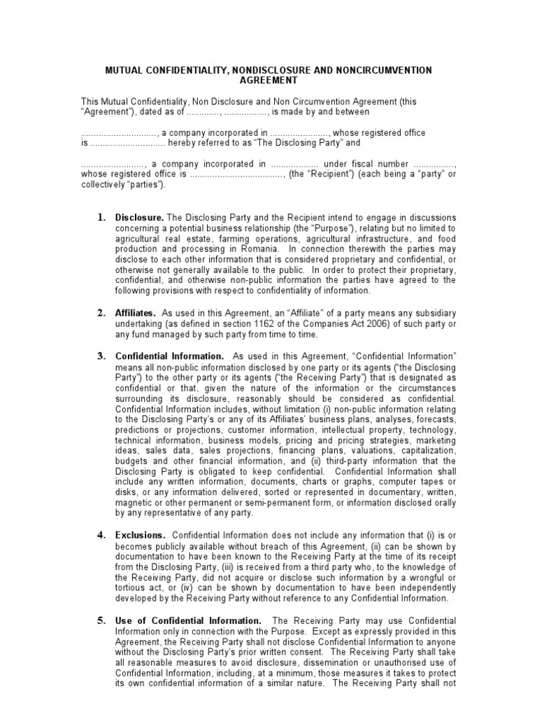 Generic NCNDA UK | Confidentiality | Intellectual Property