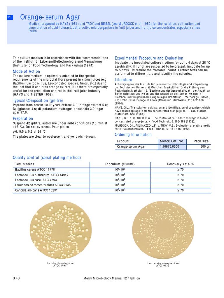 Orange Serum Agar-110673 | PDF | Growth Medium | Lactobacillus