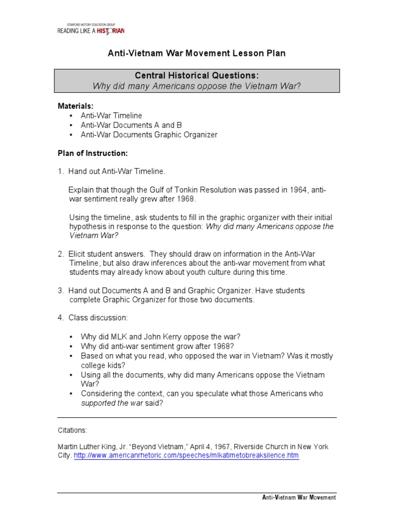 Anti-Vietnam War Movement Teacher Materials | PDF