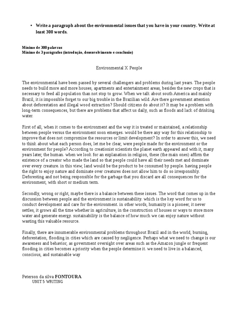 Write A Paragraph About The Environmental Issues That You Have in Your ...