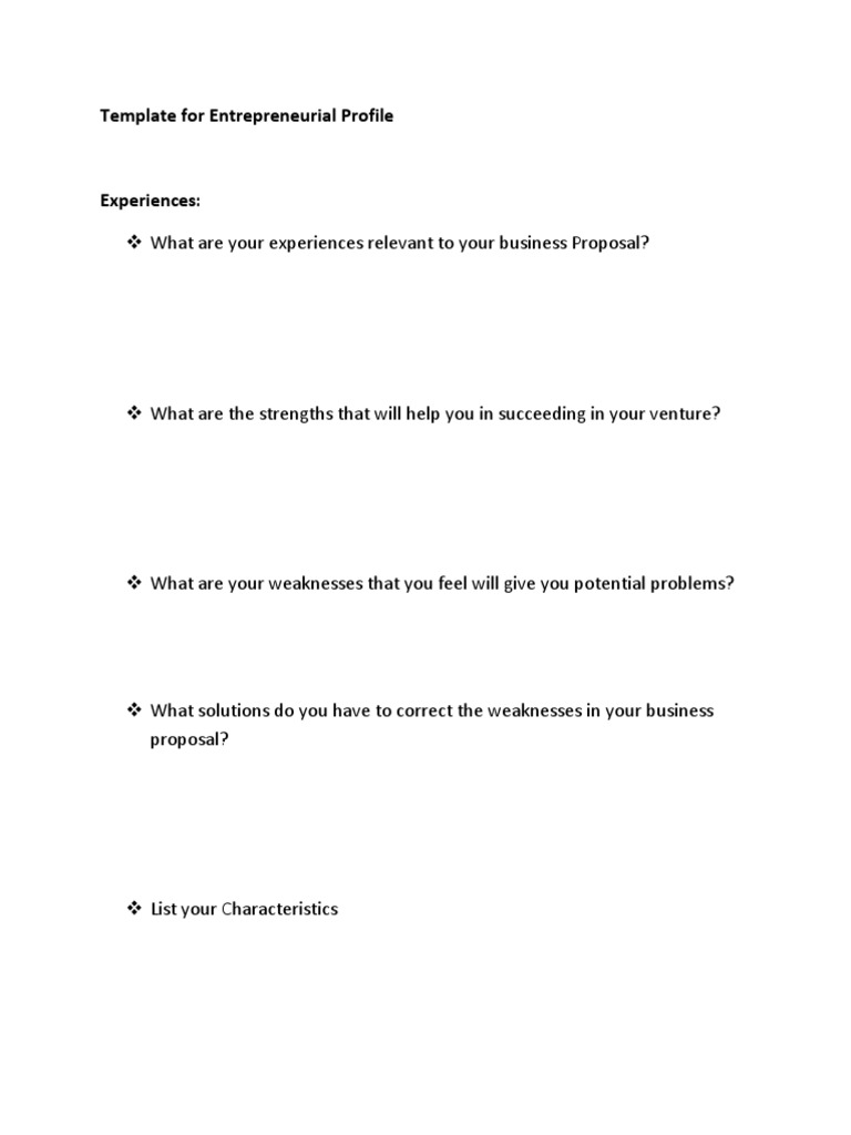 Template For Entrepreneurial Profile Handout | PDF