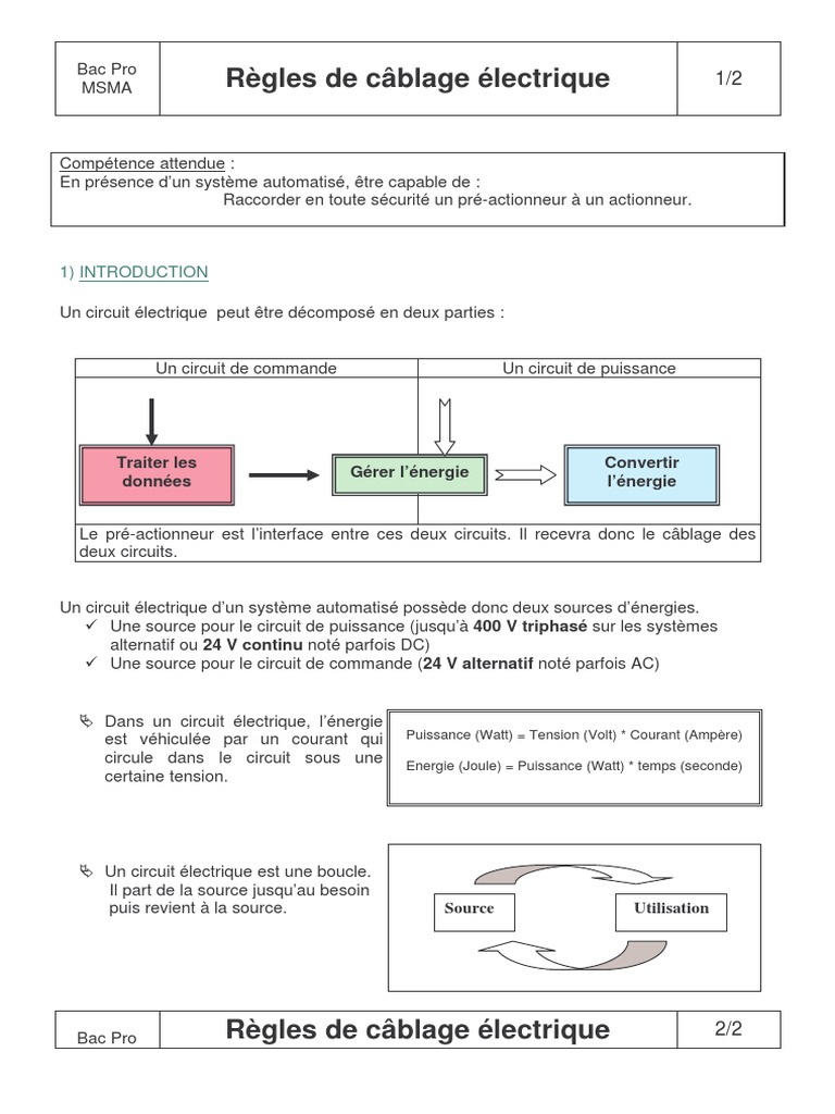 Regles de Cablage Electrique | PDF | Puissance (physique) | Tension ...