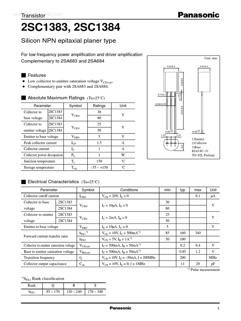 2SC1384 Transistor Specifications | PDF | Bipolar Junction Transistor ...