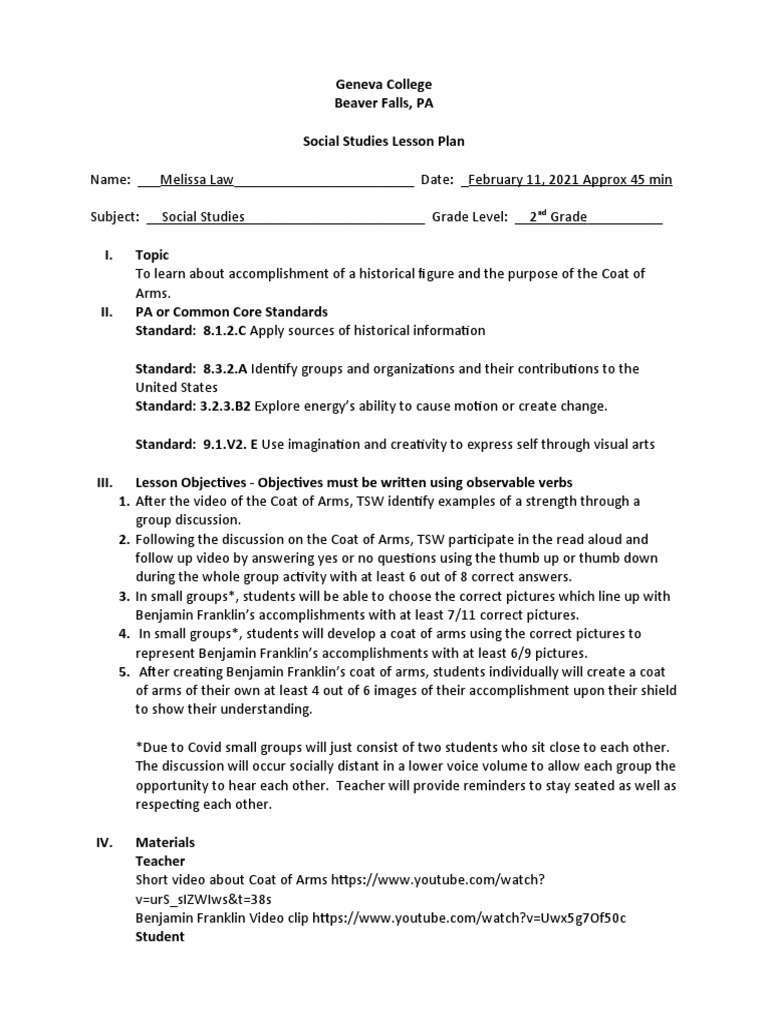 Social Studies Geneva Lesson Plan Template | PDF | Reading ...