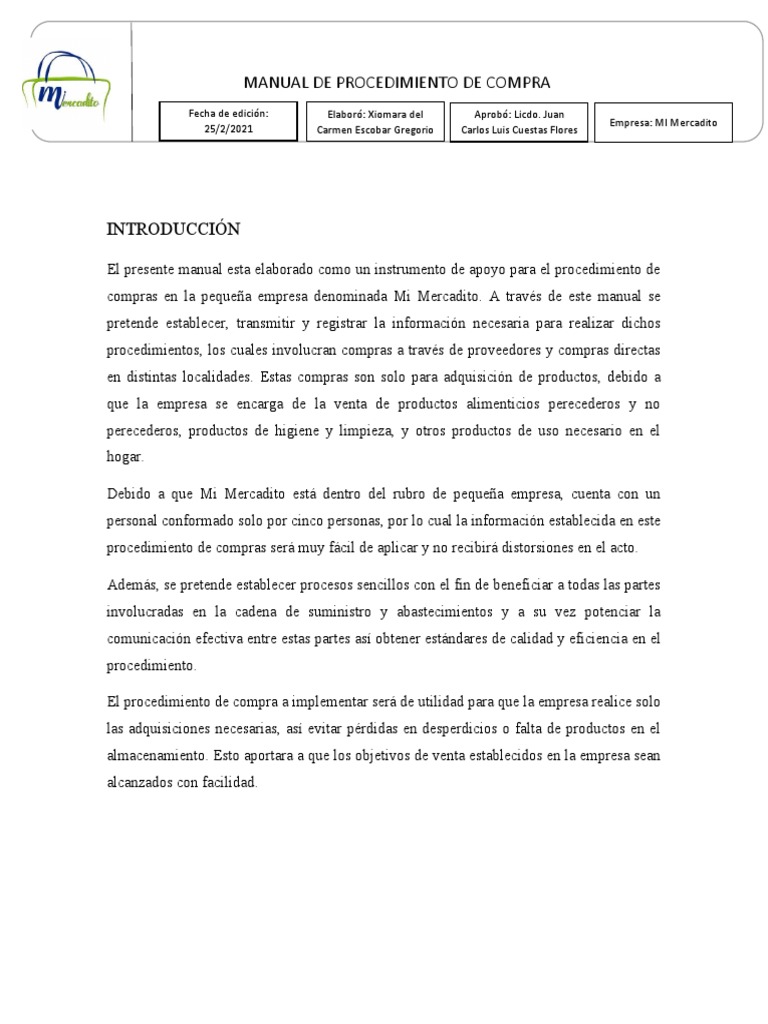 Manual de Compras Ejemplo | PDF | Inventario | Marketing