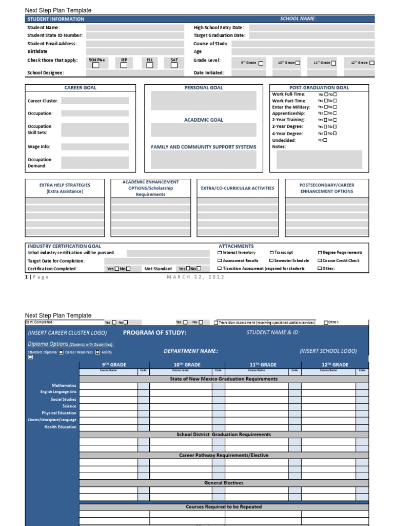 High School Next Step Plan Template | PDF | Academic Degree | Students