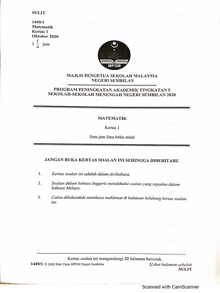 K1 Trial SPM N9 2020 | PDF