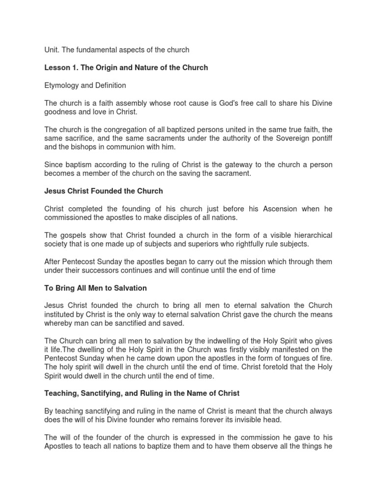 Lesson 1. The Origin and Nature of The Church | PDF | Christian Church ...