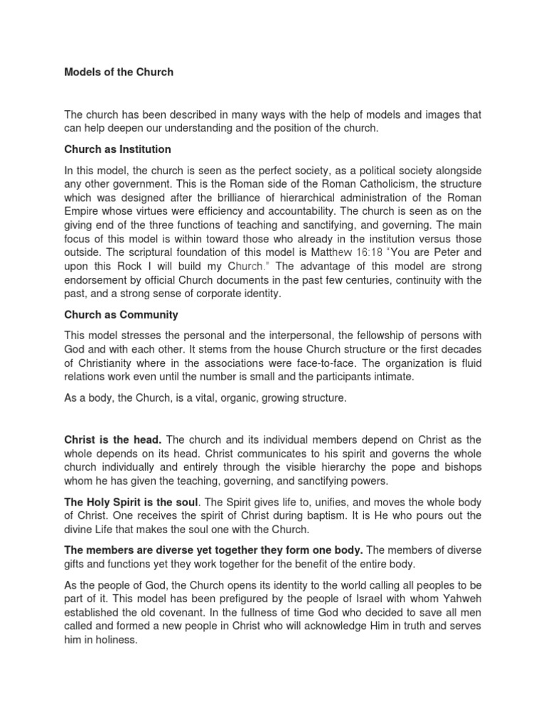 Six Models of the Church Explained | PDF | Christian Church | Catholic ...