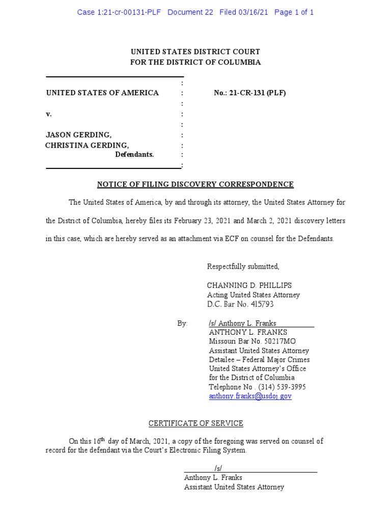 Notice of Filing Discovery Correspondence | PDF | Discovery (Law ...