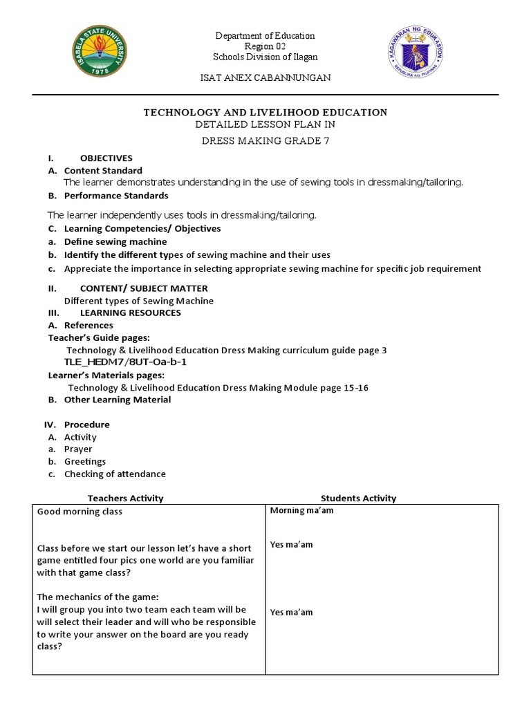 Technology and Livelihood Education Deta | PDF | Sewing | Sewing Machine