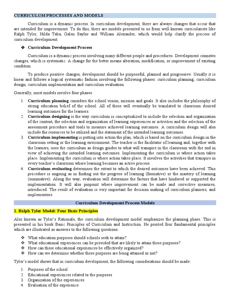 Curriculum Development Models Explained | PDF | Curriculum | Goal