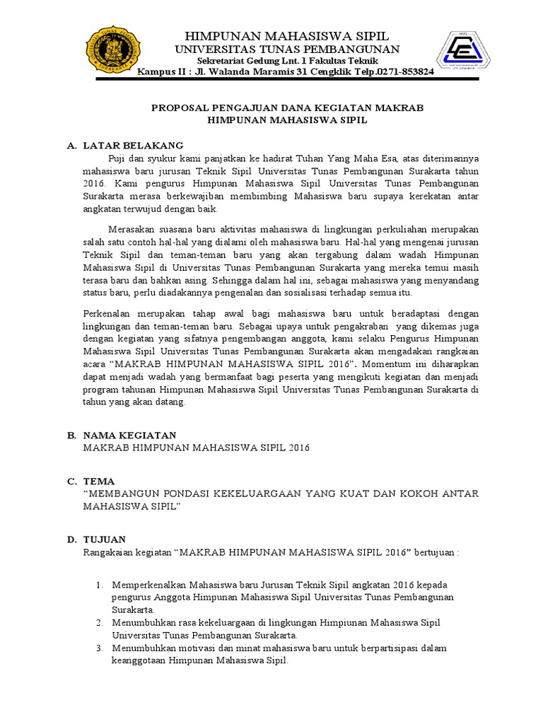 Proposal Kegiatan Makrab Mahasiswa Sipil | PDF