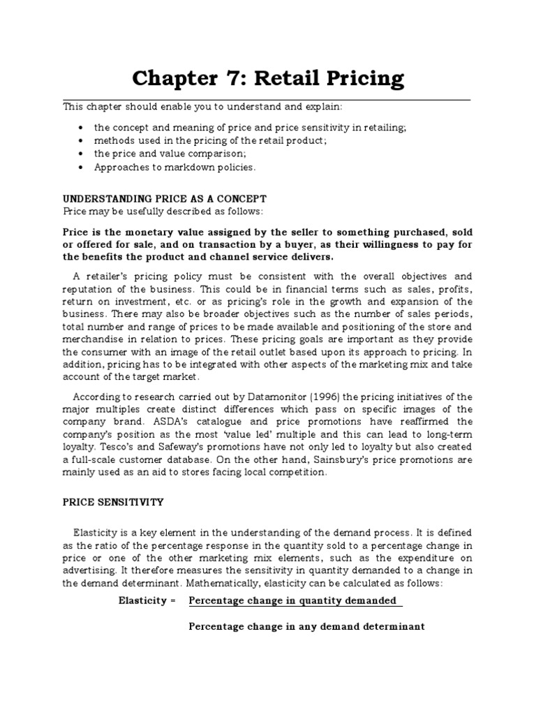 Chapter 7 - Retail | Download Free PDF | Pricing | Price Elasticity Of ...