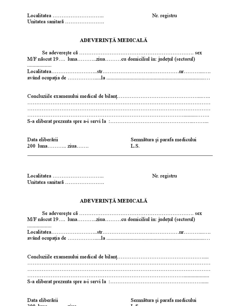 adeverinta medicala