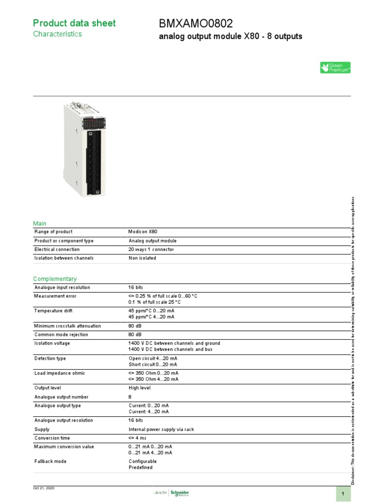 Modicon X80 Modules - BMXAMO0802 | PDF | Power Supply | Electrical ...