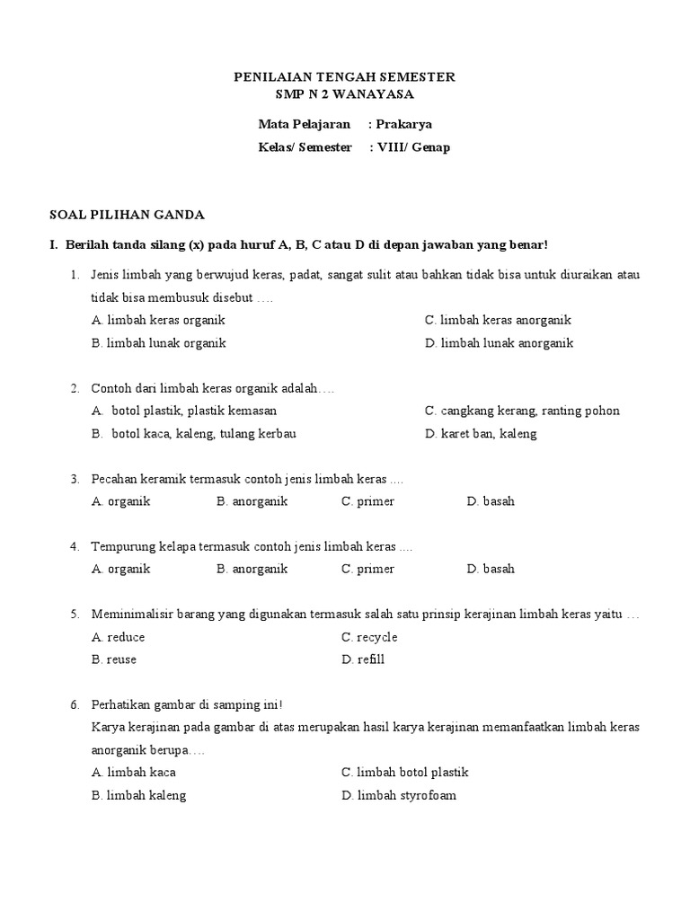 Soal Prakarya Kls 8 Sem Genap | PDF